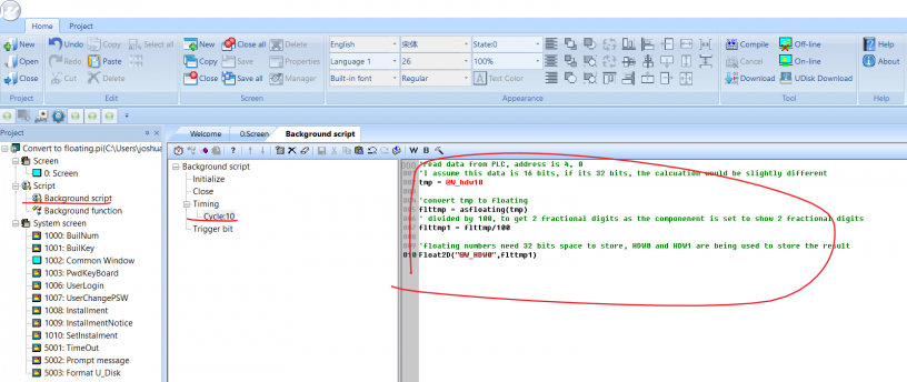 Hmi Script Programming Read A Integer From Plc Convert It To Floating